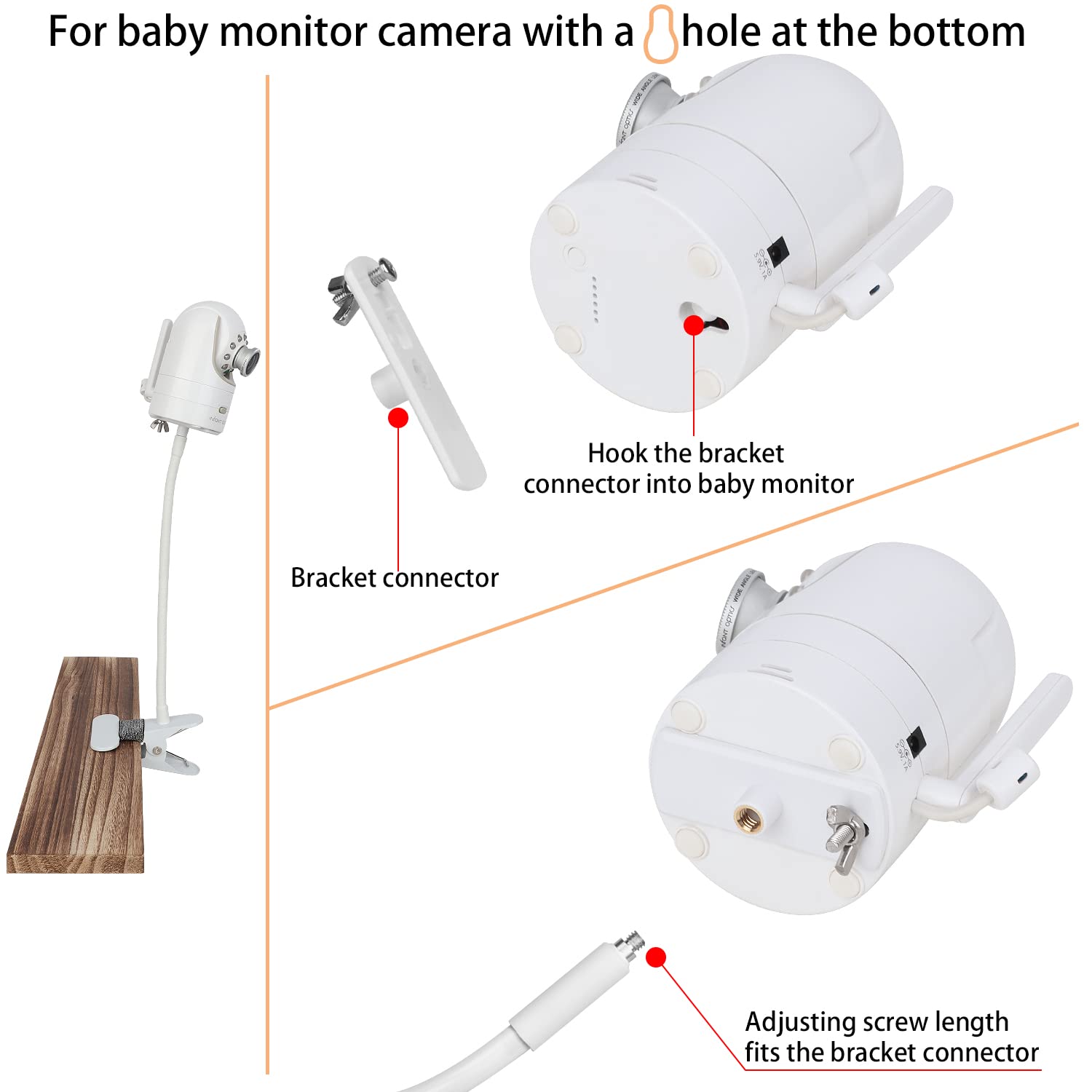 iTODOS Flexible Clip Clamp Mount for Infant Optics DXR-8 and DXR-8 Pro Baby Monitor, 8inches Flexible Long Gooseneck Arm, Attach Your Baby Camera Wherever You Like Without Any Tools