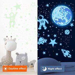 Glow in The Dark Stars for Ceiling Glow in The Dark Moon and Space Wall Decals Luminous Astronaut Universe Planet Galaxy Wall Stickers Outer Space Decal for Kids Boys Girls Bedroom Christmas Gift (Sky blue)