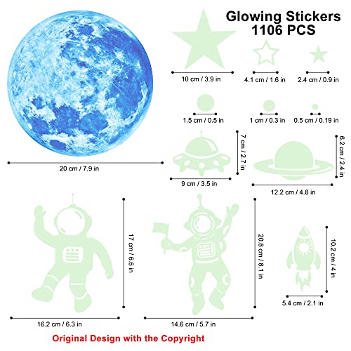 Glow in The Dark Stars for Ceiling Glow in The Dark Moon and Space Wall Decals Luminous Astronaut Universe Planet Galaxy Wall Stickers Outer Space Decal for Kids Boys Girls Bedroom Christmas Gift (Sky blue)