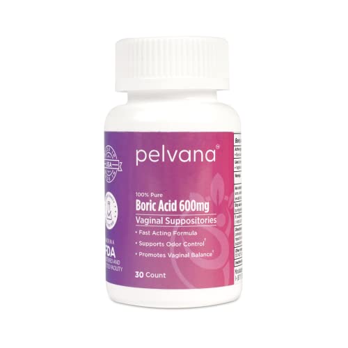 Pelvana Boric Acid Suppositories for Women 30 - for Vaginal pH Balance, Odor Control, Itching, & Discharge - Third-Party Tested & Made in The USA