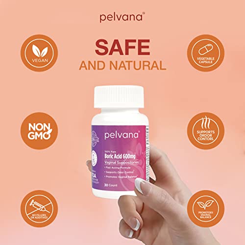 Pelvana Boric Acid Suppositories for Women 30 - for Vaginal pH Balance, Odor Control, Itching, & Discharge - Third-Party Tested & Made in The USA