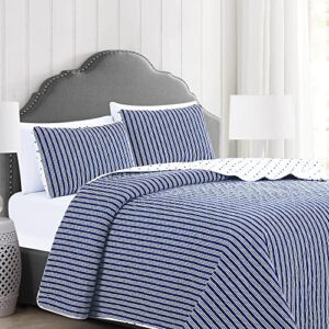 Market & Place 2 Piece Reversible Quilt Set with Sham | All-Season Soft & Lightweight Bedspread with Modern Striped Pattern | Nora Collection (Twin, White/Navy)