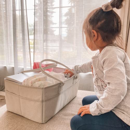 Baby Diaper Caddy Nursery Storage Bin and Car Organizer for Diapers and Baby Wipes Gray