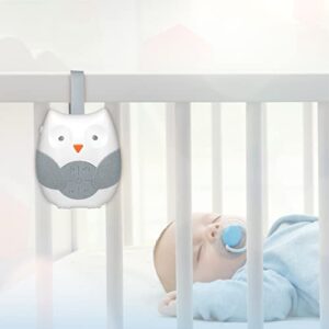 FirstHealth Soothing Sounds Baby Lullaby Sound Machine Speaker with 12 Sounds- Customizable Timer - Fun and Cute Owl Design - Hanging Loop - Stroller, Carrier, Crib, Car Seat