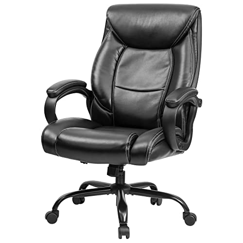 OUTFINE Heavy Duty Office Chair 400lbs Executive Office Chair Leather Desk Chair Computer Chair with Ergonomic Support Tilting Function Upholstered in Leather Blcak