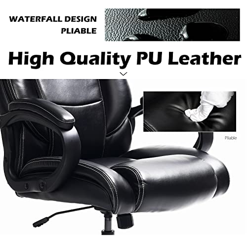 OUTFINE Heavy Duty Office Chair 400lbs Executive Office Chair Leather Desk Chair Computer Chair with Ergonomic Support Tilting Function Upholstered in Leather Blcak