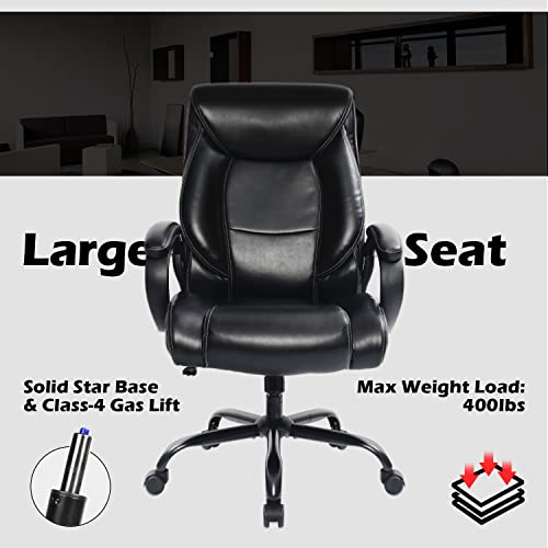 OUTFINE Heavy Duty Office Chair 400lbs Executive Office Chair Leather Desk Chair Computer Chair with Ergonomic Support Tilting Function Upholstered in Leather Blcak