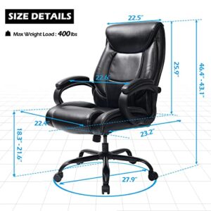 OUTFINE Heavy Duty Office Chair 400lbs Executive Office Chair Leather Desk Chair Computer Chair with Ergonomic Support Tilting Function Upholstered in Leather Blcak