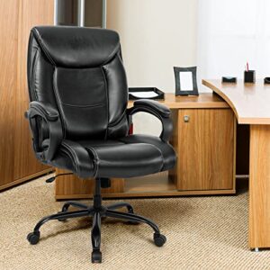 OUTFINE Heavy Duty Office Chair 400lbs Executive Office Chair Leather Desk Chair Computer Chair with Ergonomic Support Tilting Function Upholstered in Leather Blcak