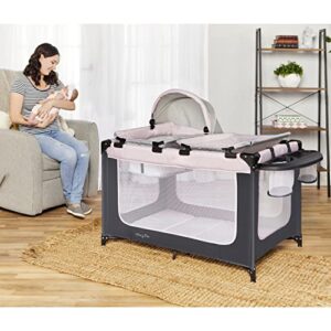 Dream On Me Emily Rose Deluxe Playard in Pink with Infant Bassinet and Changing Tray, Lightweight Portable and Convertible Playard for Baby, Breathable Mesh Sides and Soft Fabric