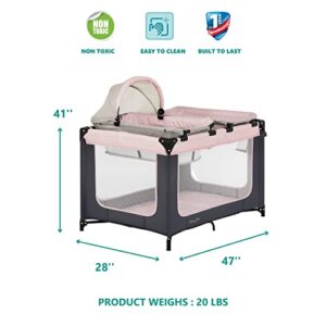 Dream On Me Emily Rose Deluxe Playard in Pink with Infant Bassinet and Changing Tray, Lightweight Portable and Convertible Playard for Baby, Breathable Mesh Sides and Soft Fabric