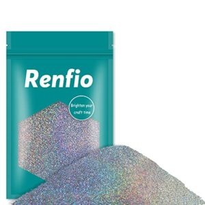 Renfio Holographic Silver Ultra Fine Glitter Powder, 3.5 Oz (100g) Metallic PET Flake 1/128" 0.008" 0.2mm Face Glitters for Craft Resin Pigment Tumbler Ornament Painting Hair - Diamond Laser Silver