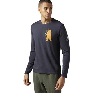 reebok [b45193] mens crossift forging elite fitness bear long sleeve tee s dark blue