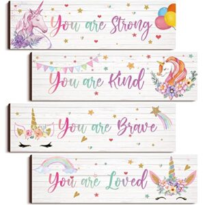 yulejo girls room wall decor unicorn rainbow motivational, inspirational wall art for kids bedroom nursery decorations ()