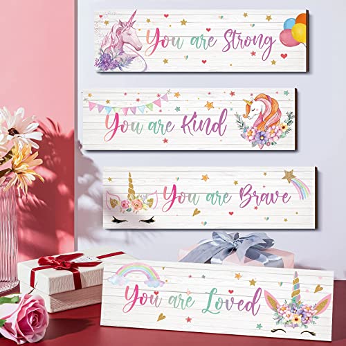 Yulejo Girls Room Wall Decor Unicorn Rainbow Motivational, Inspirational Wall Art for Kids Bedroom Nursery Decorations ()