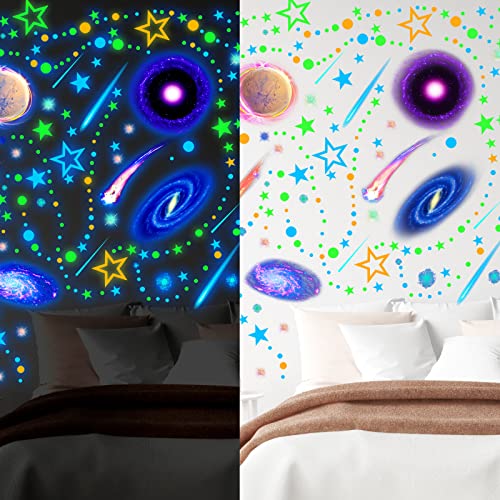 495 Pieces Glow in The Dark Stars and Moons Wall Decals for Ceiling, Removable Glowing Stars and Planets Wall Decal Sticker Glow in The Dark Galaxy Wall Decor for Kids Bedroom Living Room Nursery