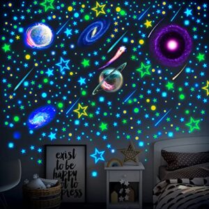 495 Pieces Glow in The Dark Stars and Moons Wall Decals for Ceiling, Removable Glowing Stars and Planets Wall Decal Sticker Glow in The Dark Galaxy Wall Decor for Kids Bedroom Living Room Nursery