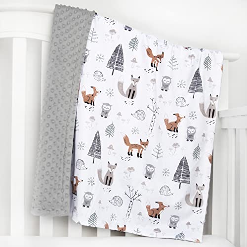 HOMRITAR Baby Blanket for Boys Girls Soft Plush Minky Blanket with Double Layer Dotted Backing for Toddler with Forest Foxes Multicolor Printed 30 x 40 Inch(75x100cm)