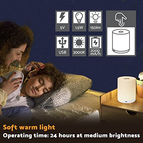 DAZZY DOT Mini Night Light, Soft Warm Dim Lamp, Small Cordless Touch Night Light Dimmable Portable Rechargeable Battery Operated, Wireless Bedside Table Lamps for Baby Nursery, Bedroom, Hallway