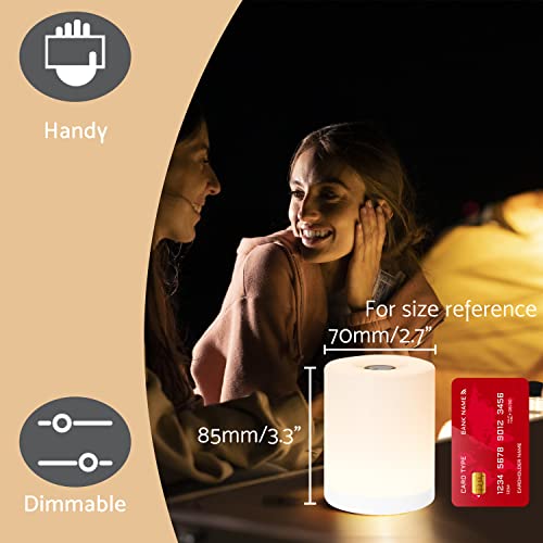 DAZZY DOT Mini Night Light, Soft Warm Dim Lamp, Small Cordless Touch Night Light Dimmable Portable Rechargeable Battery Operated, Wireless Bedside Table Lamps for Baby Nursery, Bedroom, Hallway