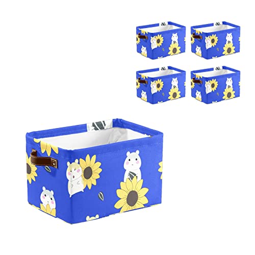 Seamless Cute Hamster and Sunflower Storage Bin Box with Handle Collapsible Closet Organizer Basket for Clothes Pets Toy Nursery