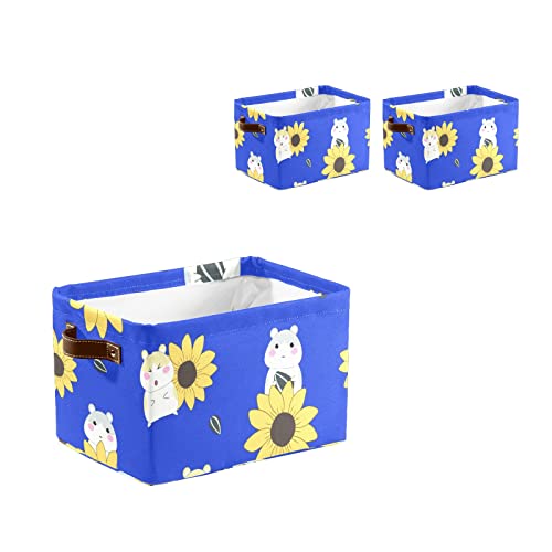 Seamless Cute Hamster and Sunflower Storage Bin Box with Handle Collapsible Closet Organizer Basket for Clothes Pets Toy Nursery