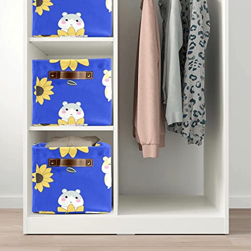 Seamless Cute Hamster and Sunflower Storage Bin Box with Handle Collapsible Closet Organizer Basket for Clothes Pets Toy Nursery