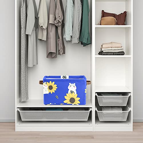 Seamless Cute Hamster and Sunflower Storage Bin Box with Handle Collapsible Closet Organizer Basket for Clothes Pets Toy Nursery