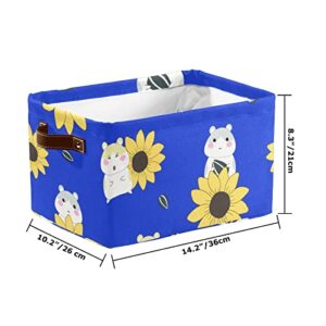 Seamless Cute Hamster and Sunflower Storage Bin Box with Handle Collapsible Closet Organizer Basket for Clothes Pets Toy Nursery