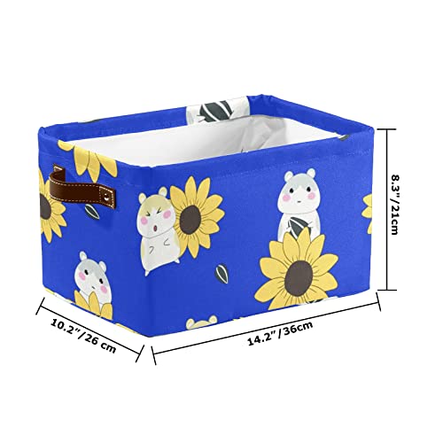 Seamless Cute Hamster and Sunflower Storage Bin Box with Handle Collapsible Closet Organizer Basket for Clothes Pets Toy Nursery