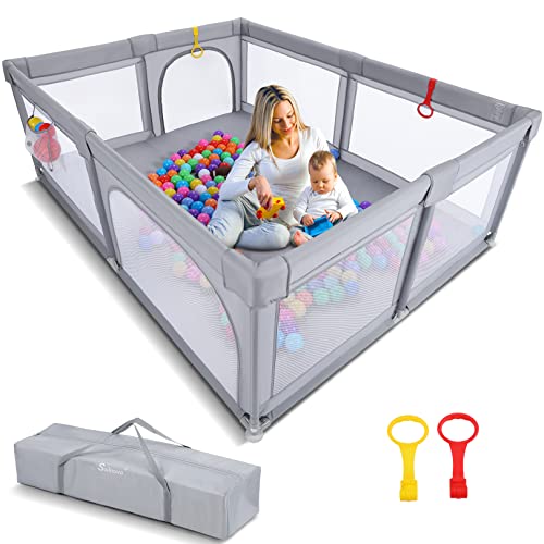 Large Baby Playpen for Babies and Toddlers, 80 x 60 Inches Baby Fence Activity Center with Zippers Gates*2 for Indoor & Outdoor, Sturdy Safety Baby Playpen with Breathable Mesh, Storage Bag