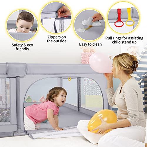 Large Baby Playpen for Babies and Toddlers, 80 x 60 Inches Baby Fence Activity Center with Zippers Gates*2 for Indoor & Outdoor, Sturdy Safety Baby Playpen with Breathable Mesh, Storage Bag