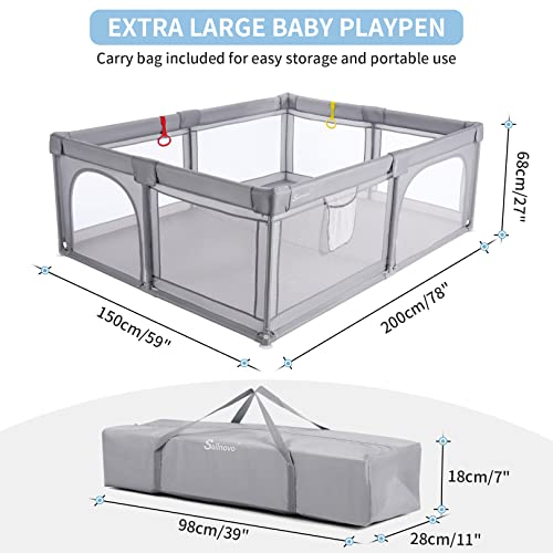 Large Baby Playpen for Babies and Toddlers, 80 x 60 Inches Baby Fence Activity Center with Zippers Gates*2 for Indoor & Outdoor, Sturdy Safety Baby Playpen with Breathable Mesh, Storage Bag