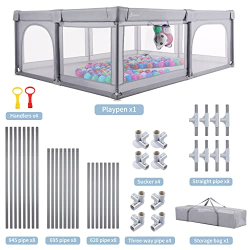 Large Baby Playpen for Babies and Toddlers, 80 x 60 Inches Baby Fence Activity Center with Zippers Gates*2 for Indoor & Outdoor, Sturdy Safety Baby Playpen with Breathable Mesh, Storage Bag