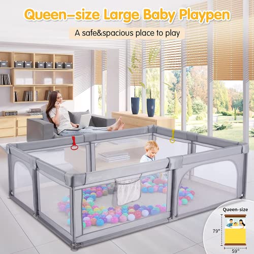 Large Baby Playpen for Babies and Toddlers, 80 x 60 Inches Baby Fence Activity Center with Zippers Gates*2 for Indoor & Outdoor, Sturdy Safety Baby Playpen with Breathable Mesh, Storage Bag