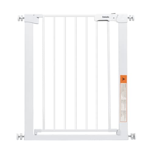 Mom's Choice Award Winner-BABELIO 27-30 Inch Narrow Easy Install Baby Gate, Fit for Small Stairs and Doorways,Pressure Mounted Safety Gate with Door for Child and Pets,NO Extensions,White