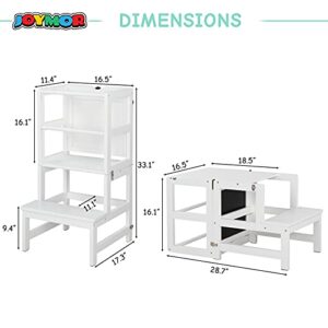 JOYMOR Kids Kitchen Standing Tower with Safety Rail, Chalkboard, Children Learning Step Tower for Kitchen Counter, Mothers' Helper (White)