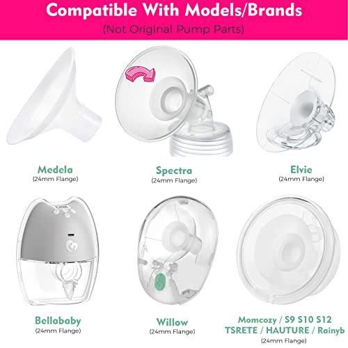 Durceler 20mm Silicone Flange Inserts Compatible with Medela / for Spectra S1 S2 / Rainyb / Willow go/ Momcozy S12/ TSRETE 24mm Breast Pump Shields or Freemie 25mm; Reduce Nipple Tunnel Down to 20mm