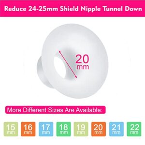 Durceler 20mm Silicone Flange Inserts Compatible with Medela / for Spectra S1 S2 / Rainyb / Willow go/ Momcozy S12/ TSRETE 24mm Breast Pump Shields or Freemie 25mm; Reduce Nipple Tunnel Down to 20mm