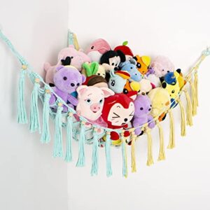 stuffed animal net or hammock hanging- macrame toy hammock stuff animals storage large corner plush toys net holder for boho nursery, playroom, kids bedroom organizer