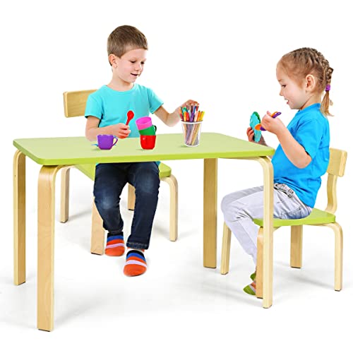 BETTARY Kids Bentwood Curved Back Table & Chair Set, Premium Toddlers Wood Furniture for Kids Reading, Arts, Crafts, Homework, Snack Time, Ideal for Daycares Playroom Home Classroom (Green)