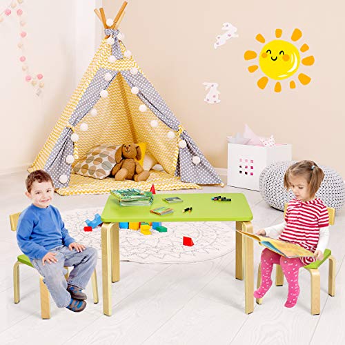 BETTARY Kids Bentwood Curved Back Table & Chair Set, Premium Toddlers Wood Furniture for Kids Reading, Arts, Crafts, Homework, Snack Time, Ideal for Daycares Playroom Home Classroom (Green)