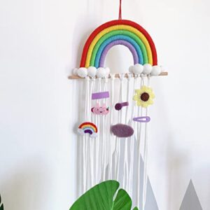 dfvey macrame rainbow decor hair clips holder hair bow hanging hanger for wall décor for nursery girls bedroom baby shower (red)