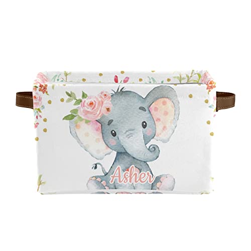 Deven Chic Pink Flower Elephant Personalized Large Storage Baskets for Organizing Shelves with Handle,Closet Decorative Storage Bins for Toy, Bathroom,Nursery,Home 1 Pack