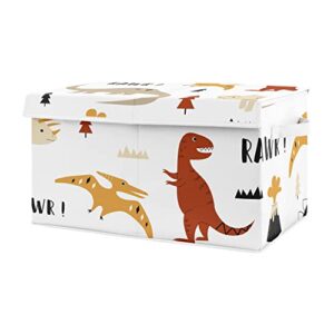 sweet jojo designs mod dino boy girl small fabric toy bin storage box chest baby nursery kid room - orange tan rust taupe mustard yellow beige brown black modern dinosaur boho dinosaurs gender neutral