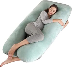 amagoing 57 inches pregnancy pillows for sleeping, u shaped maternity full body pillow for pregnant women with hip, leg, back, belly support, washable velvet cover included (mint green)