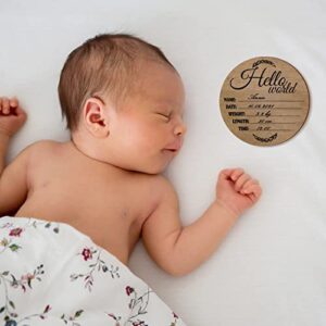 Birth Announcement Sign Baby Announcement Sign Wooden Newborn Sign Baby Name Sign Round Wood Plaque with Black Paint Marker for Baby Name and Birth Detail, 7.87 Inch (Brown)