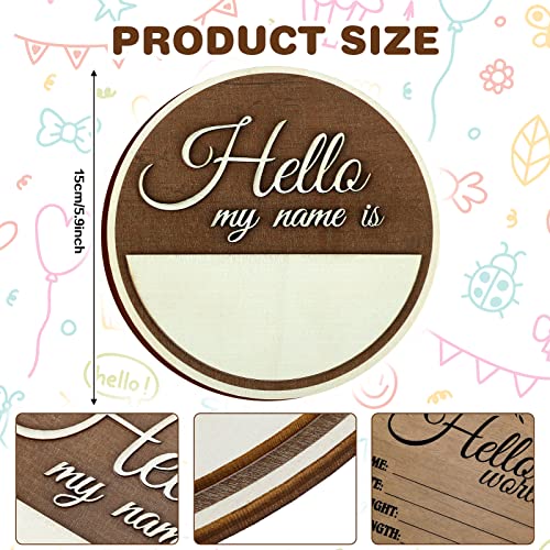 Birth Announcement Sign Baby Announcement Sign Wooden Newborn Sign Baby Name Sign Round Wood Plaque with Black Paint Marker for Baby Name and Birth Detail, 7.87 Inch (Brown)