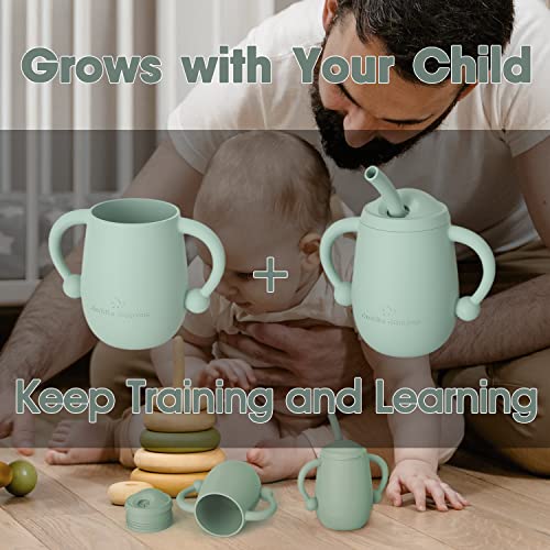 Cuddle Campus 100% Silicone Baby Training Cup, Shatterproof Toddler Sippy Cups with Straw, Open Cup for Baby, 6+ Months 4 Oz