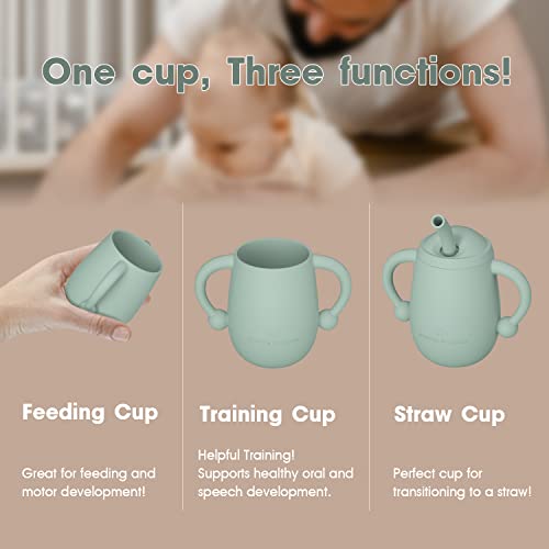 Cuddle Campus 100% Silicone Baby Training Cup, Shatterproof Toddler Sippy Cups with Straw, Open Cup for Baby, 6+ Months 4 Oz